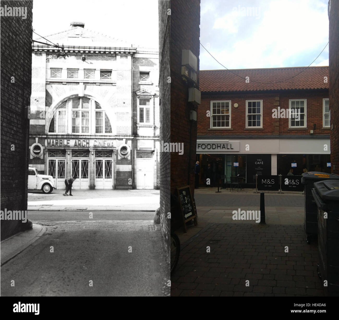 A historical photograph comparing the Marble Arch Cinema in Beverley ...