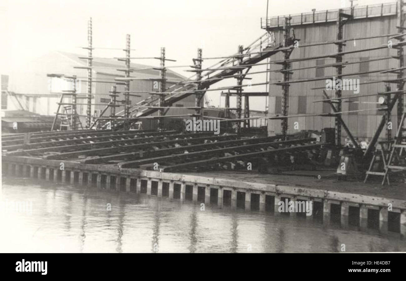 Grovehill shipyard showing slip rails for sideways launch, 1960s ...