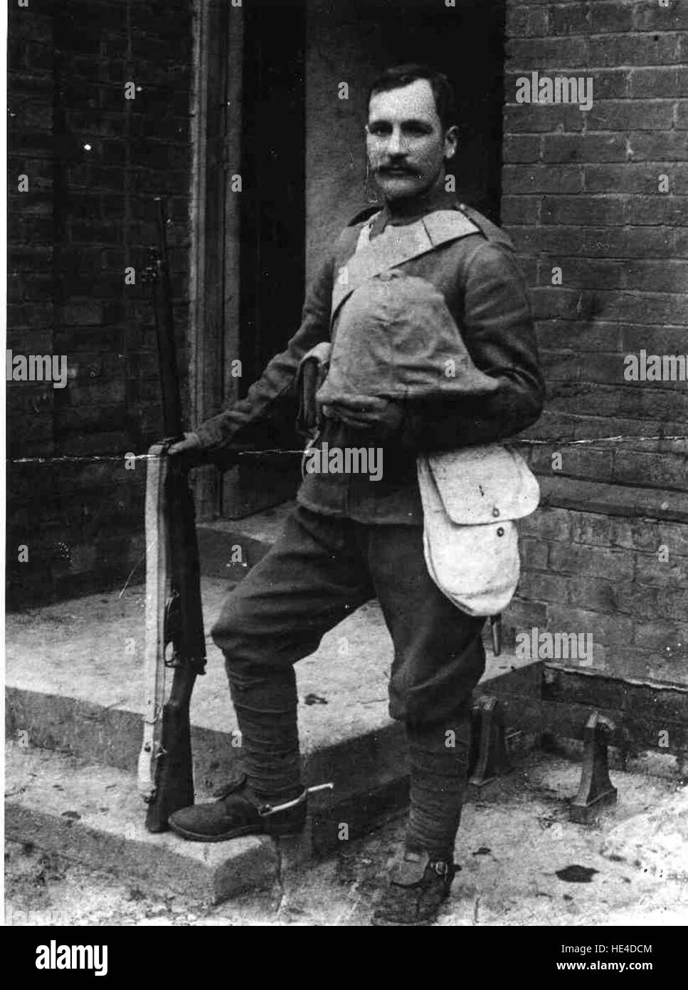 Soldier with rifle & helmet, circa 1900, historical photograph Stock ...