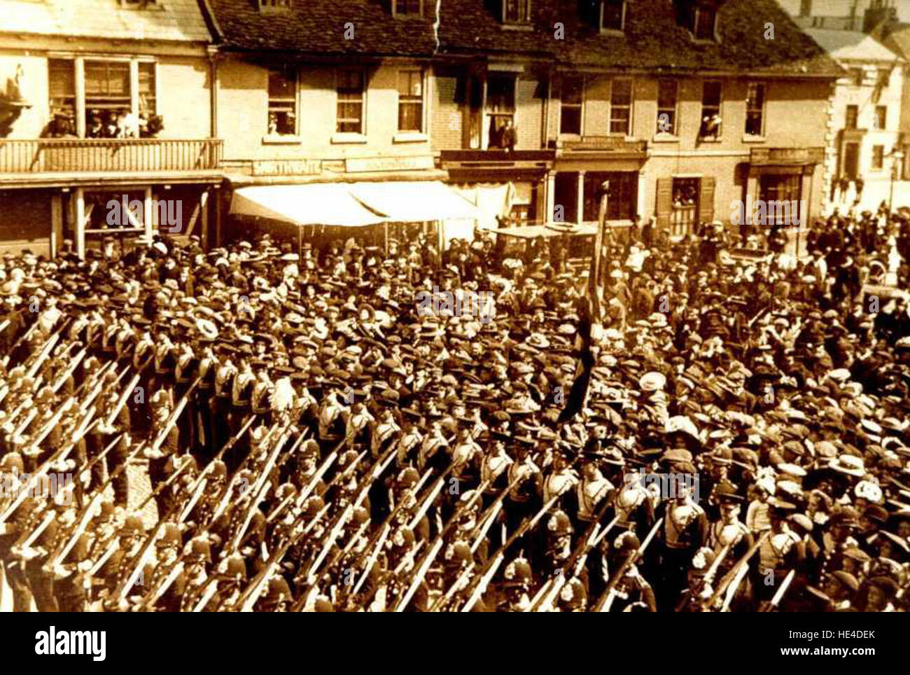 A military parade in Beverley, featuring soldiers marching in front of ...