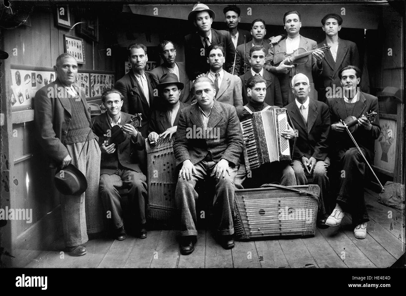 A photograph showing a traditional Romanian musical group or band ...