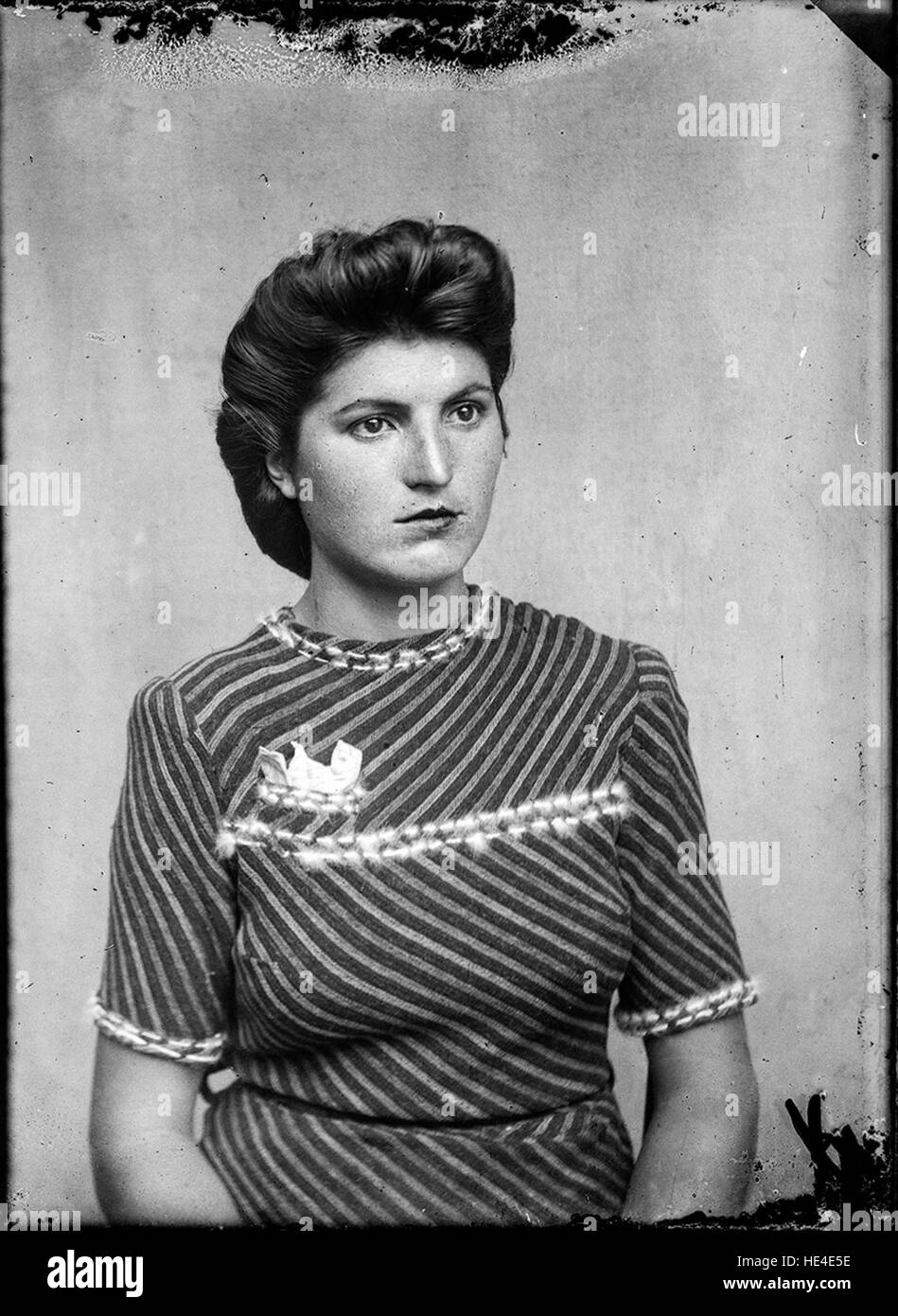 Two portraits captured on negative glass plates, part of the Costica ...