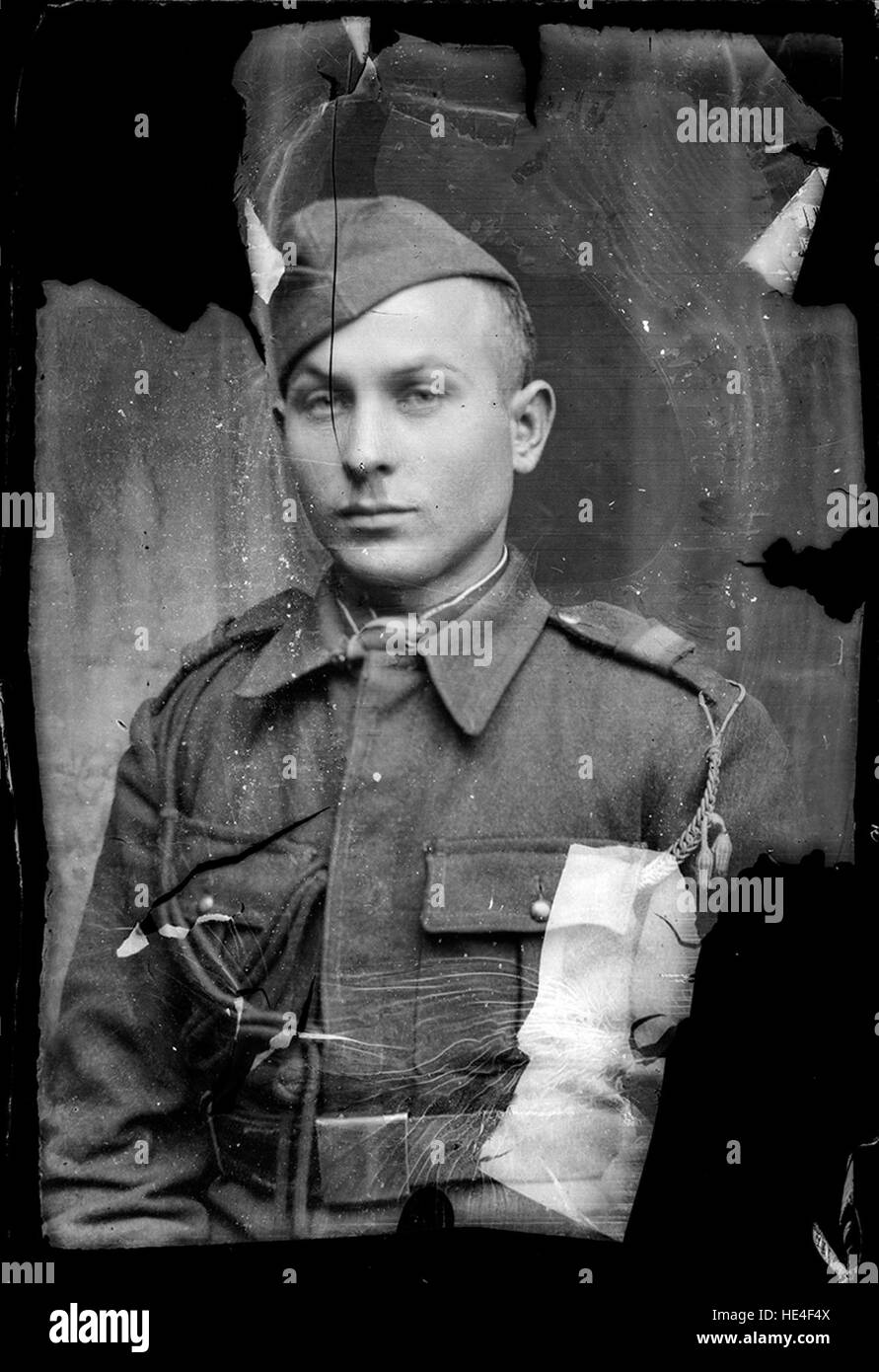 A historical photograph of a soldier, captured on a glass plate ...