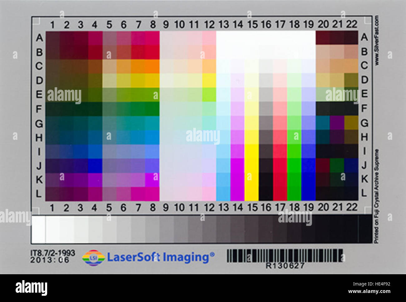 A photograph showing the LaserSoft Imaging IT8.7/2-1993 reflexive calibration target R130627 ...