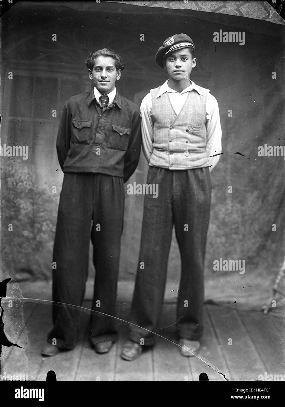 Two young people, historic history, bygone image, old ancient past ...