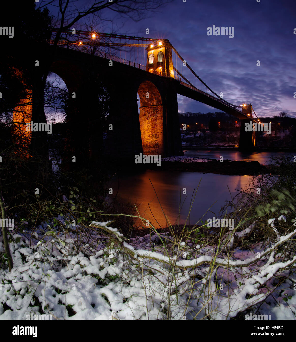 Menai Bridge in Winter, Anglesey, North Wales, United Kingdom Stock ...
