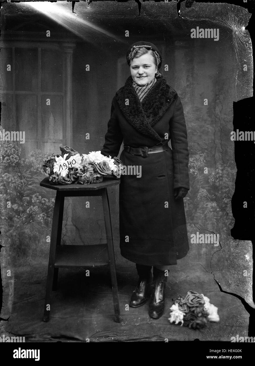 A woman captured in historical glass plate photography, Romania, 1940 ...