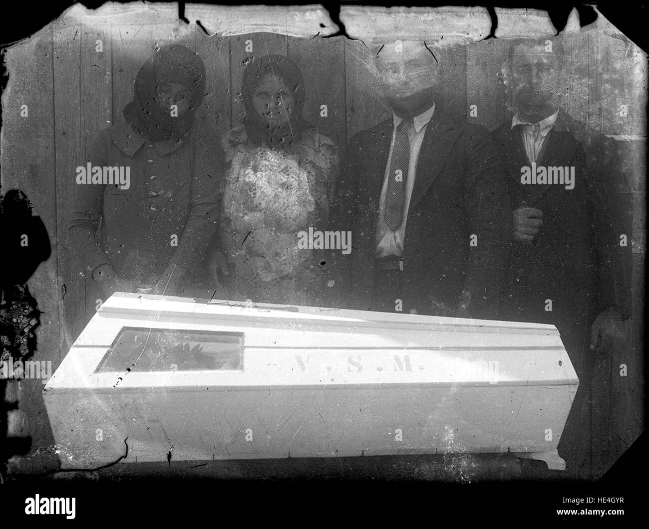 A photograph of a group of people with a coffin from Ialomita, Romania ...