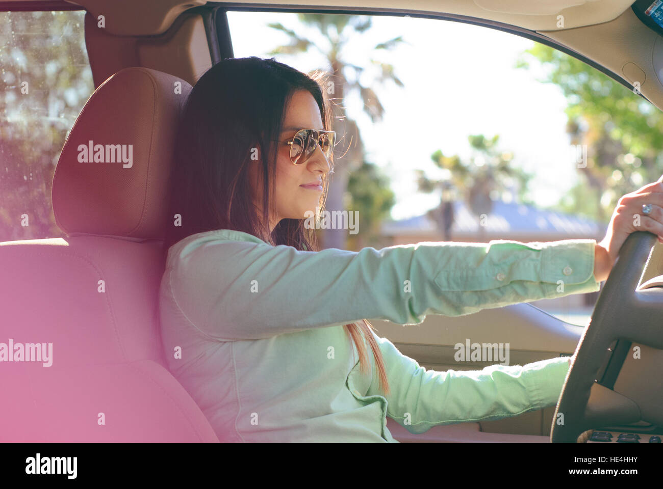 Hispanic Young Woman Driving Car Stock Photo - Alamy