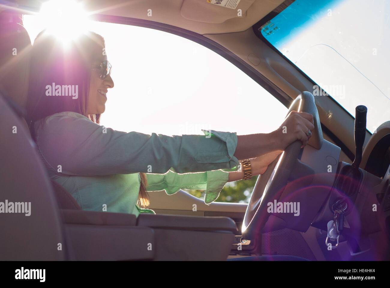 Hispanic Young Woman Driving Car Stock Photo - Alamy