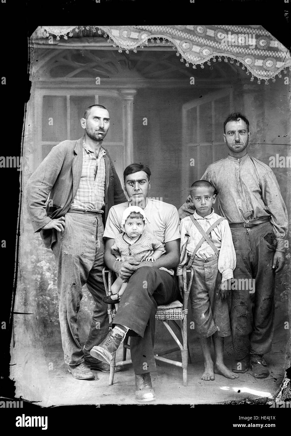 Three men with two children, Costică Acsinte Archive, Ialomița, Romania ...