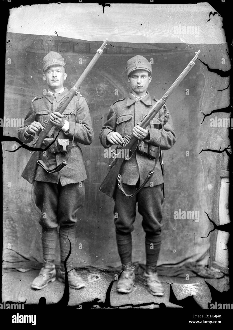 Two Romanian soldiers photographed by Costica Acsinte in Ialomita ...