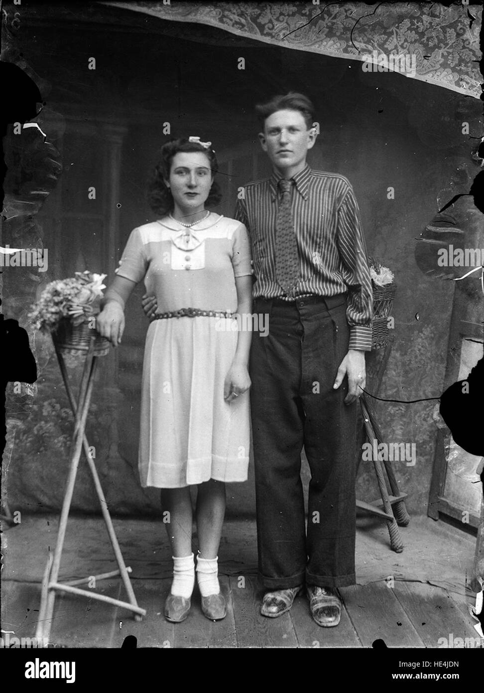 Historic couple in an old photograph from Romania, depicting a bygone ...