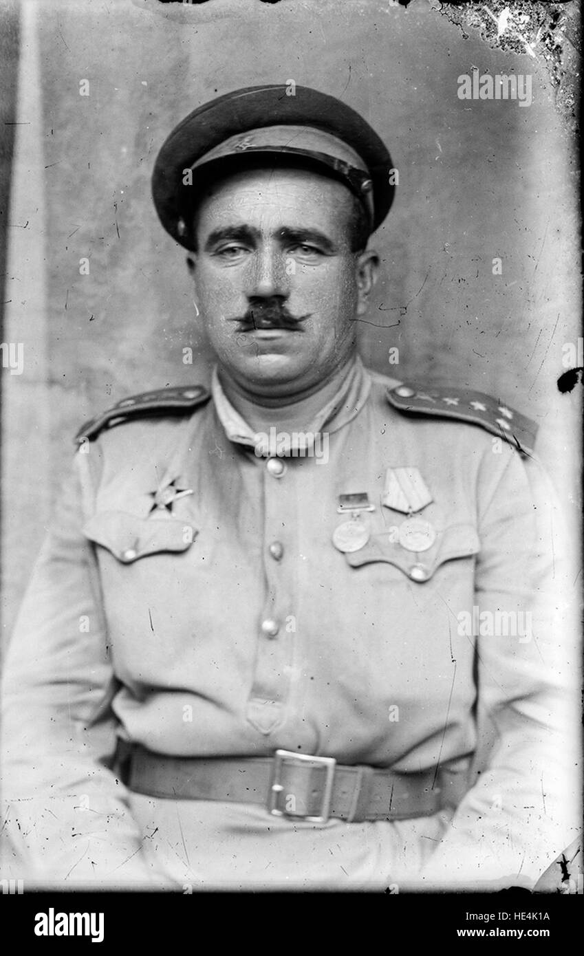 Soviet cavalry captain in summer uniform model 1943, decorated with the ...