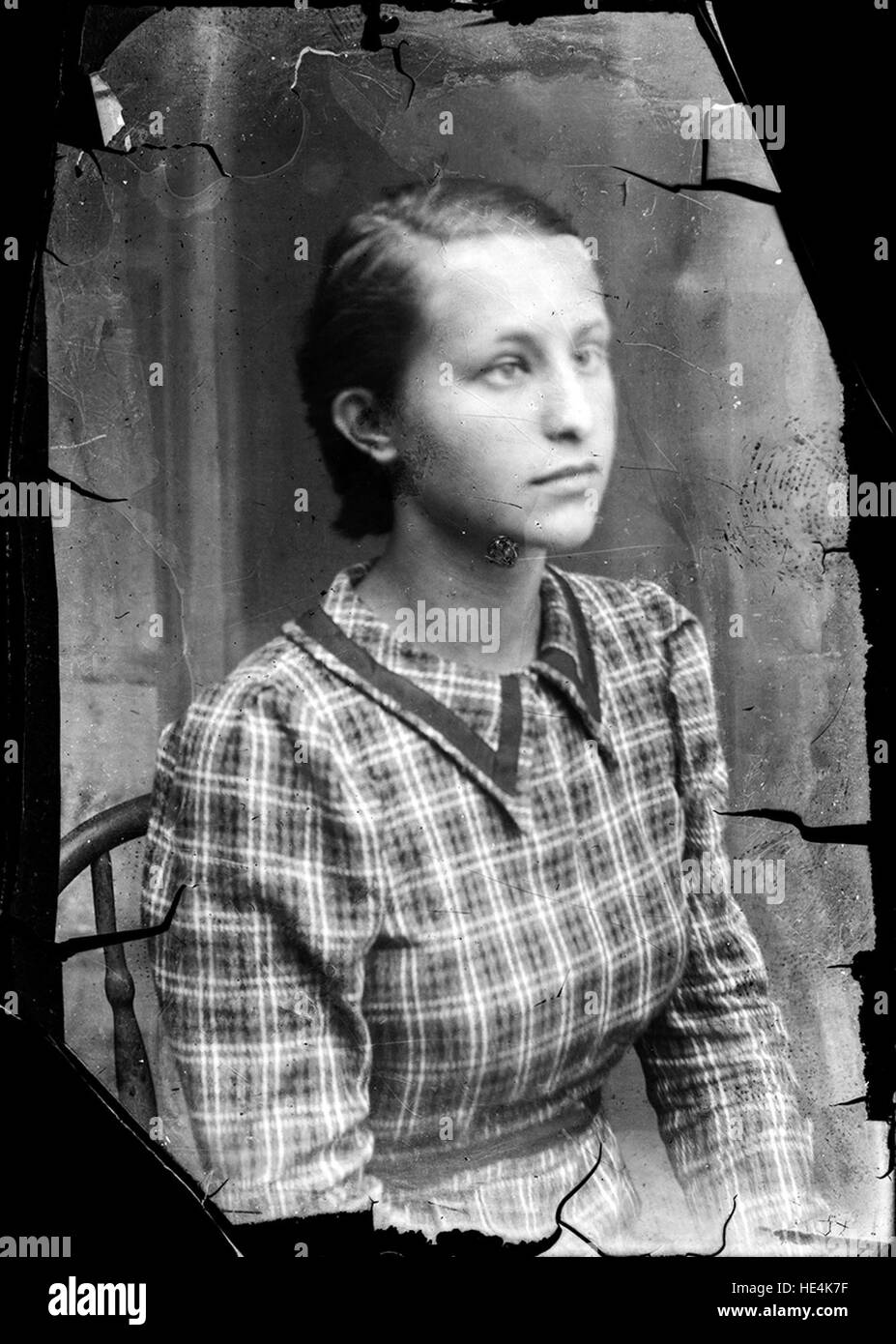 A half-profile portrait of a Romanian woman from Ialomita, captured on ...