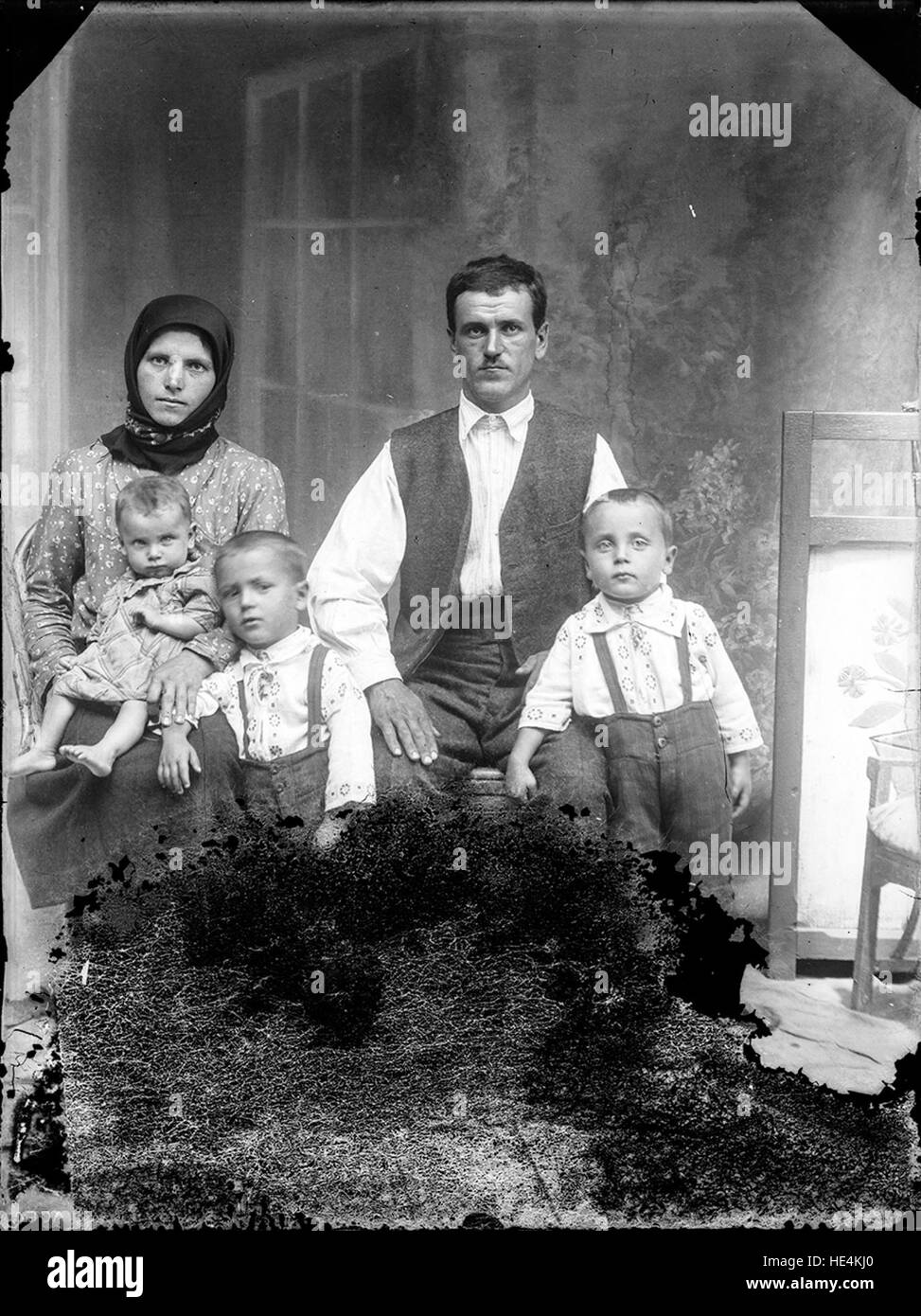 A Romanian family with three children, captured on glass plate in ...