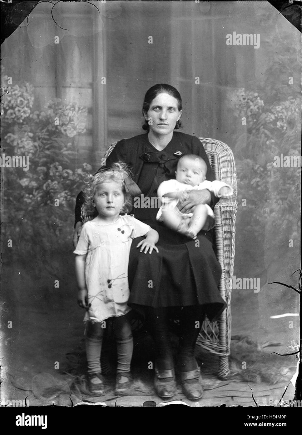 Mother with two children, historic, history, bygone image, old, ancient ...