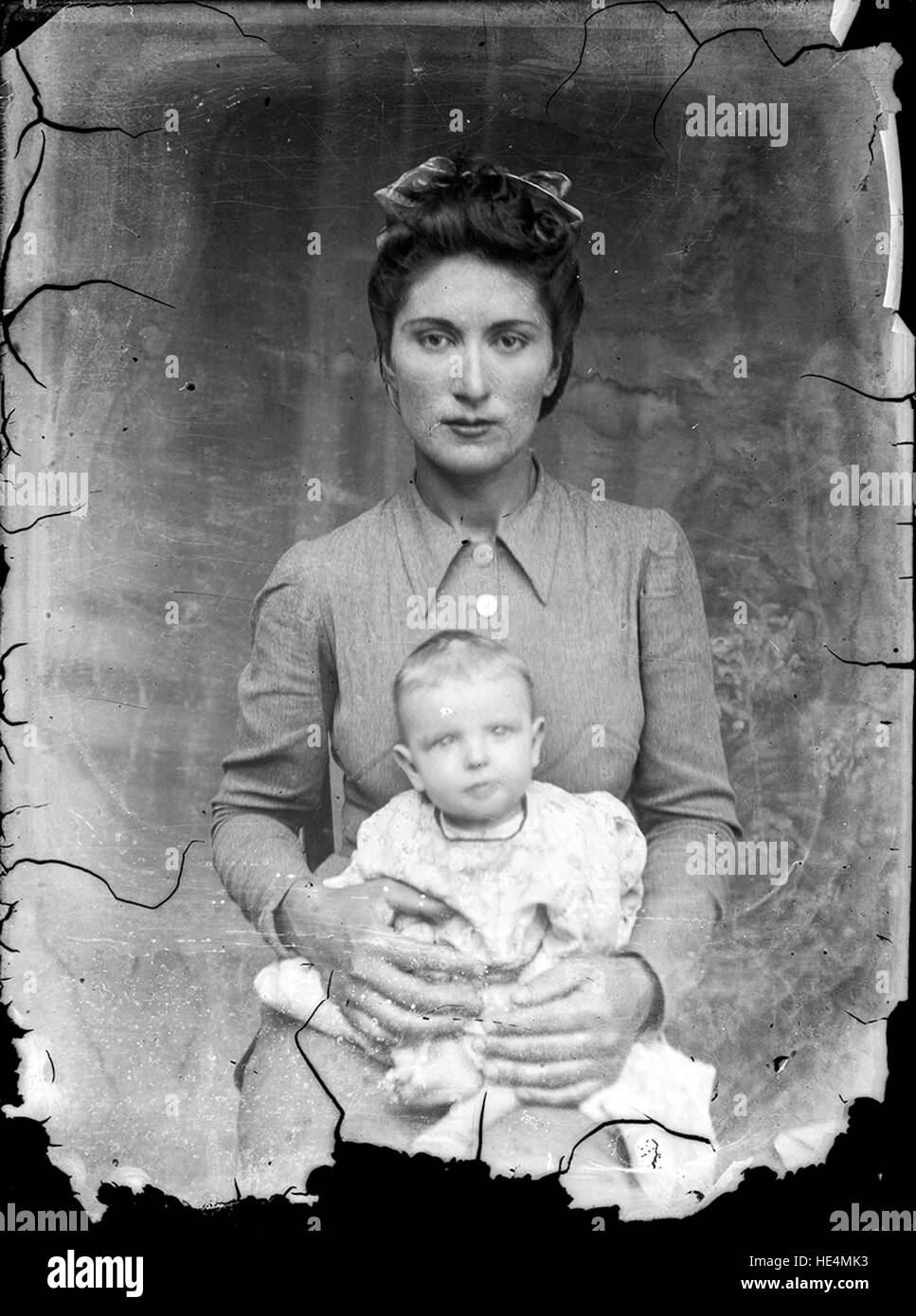 Romanian mother with child, captured on glass plate in Ialomita ...