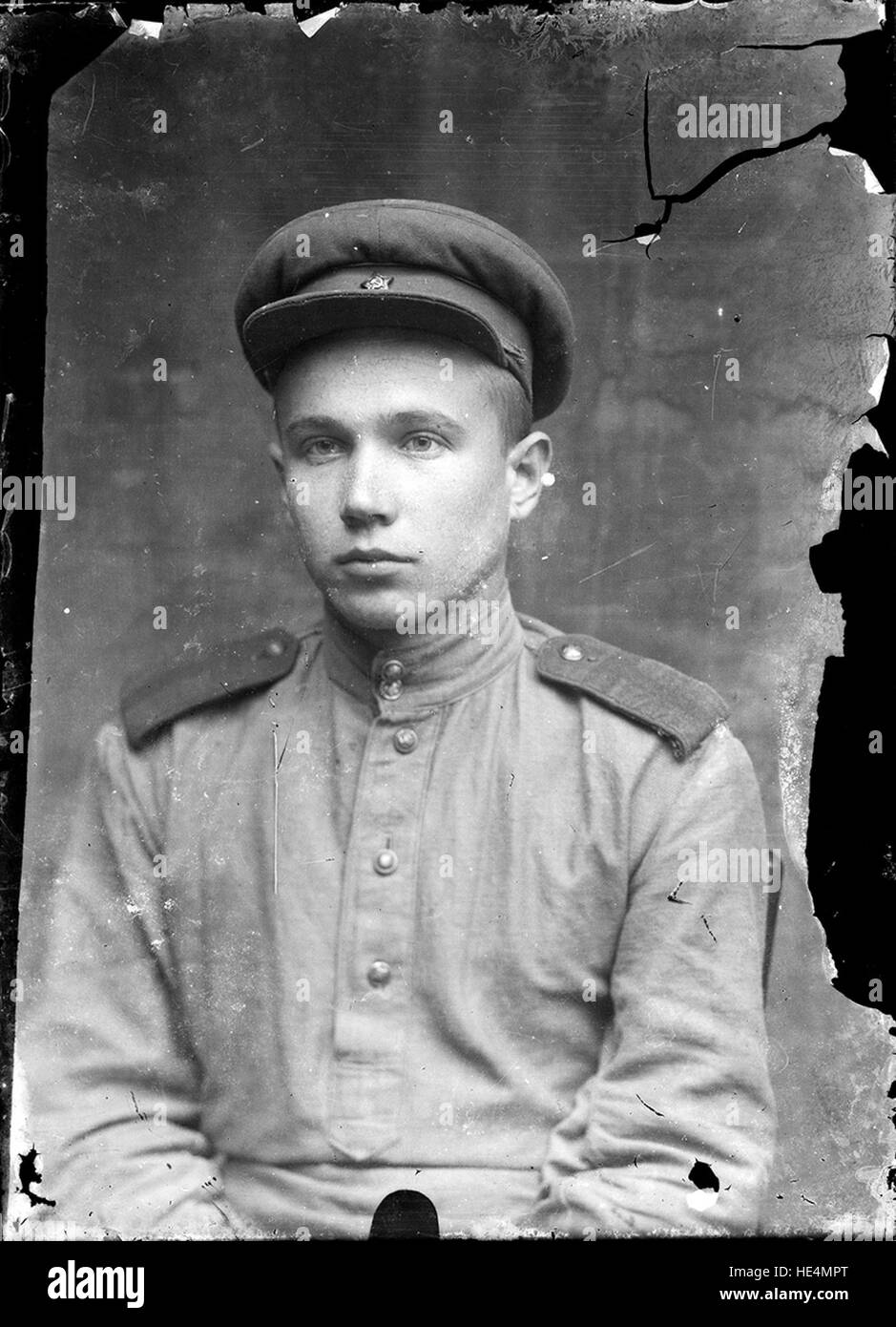 A Soviet soldier, possibly photographed after August 23, 1944, captured ...