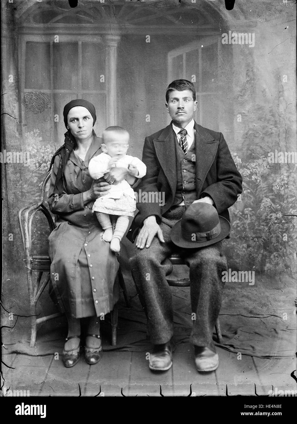 A family portrait captured on a glass plate in Ialomita, Romania ...