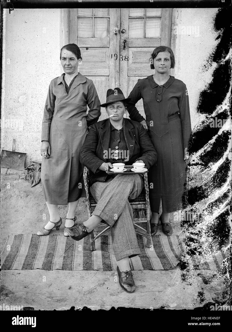 Two girls playing a traditional game in Ialomita, Romania, captured in ...