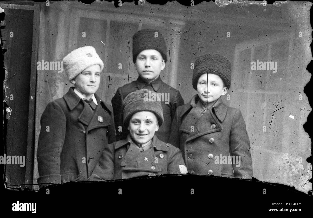 Four children with historic hats in Romania, Costică Acsinte Archive ...