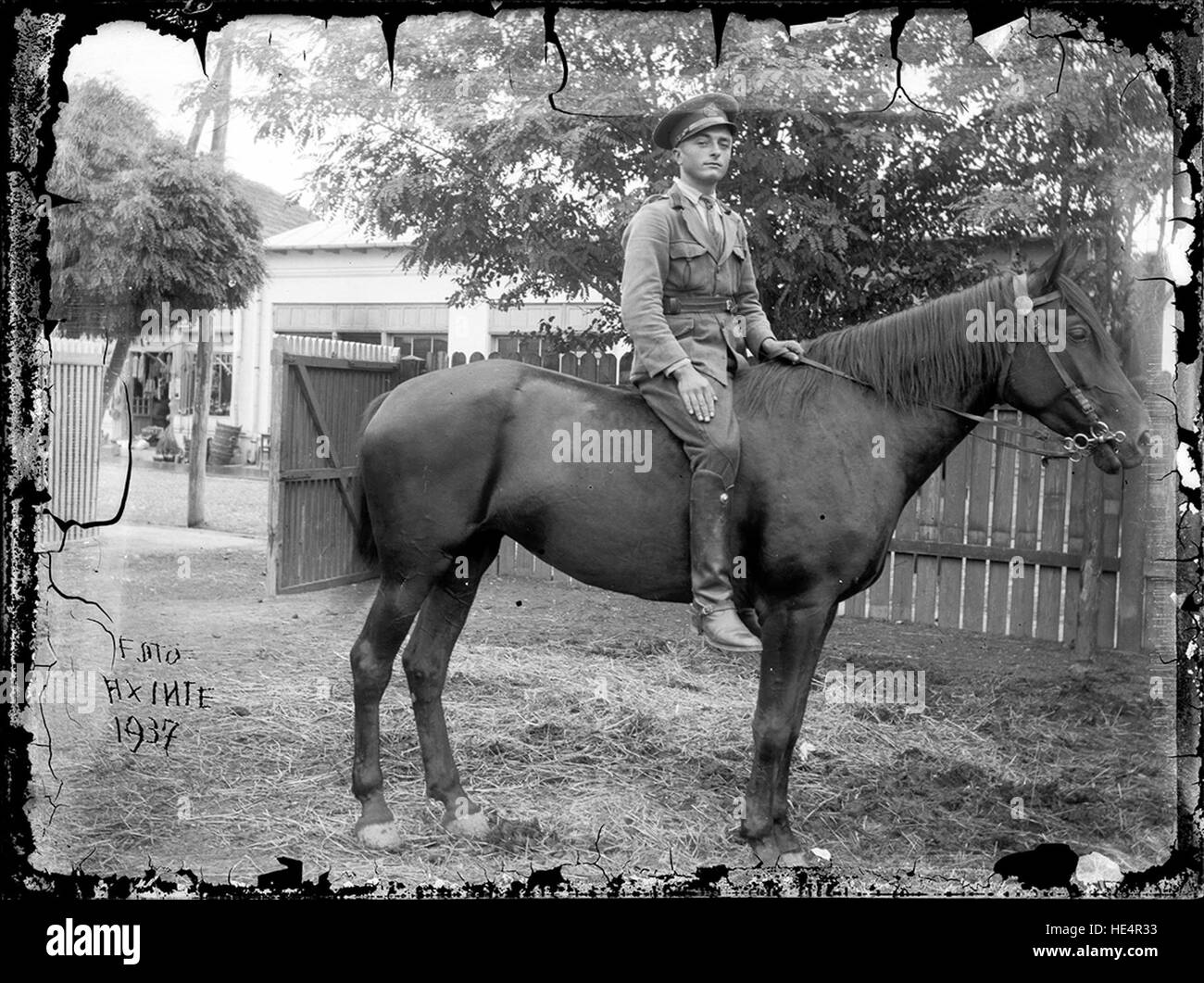 A photograph of a mounted soldier from Romania, taken in 1937. The ...