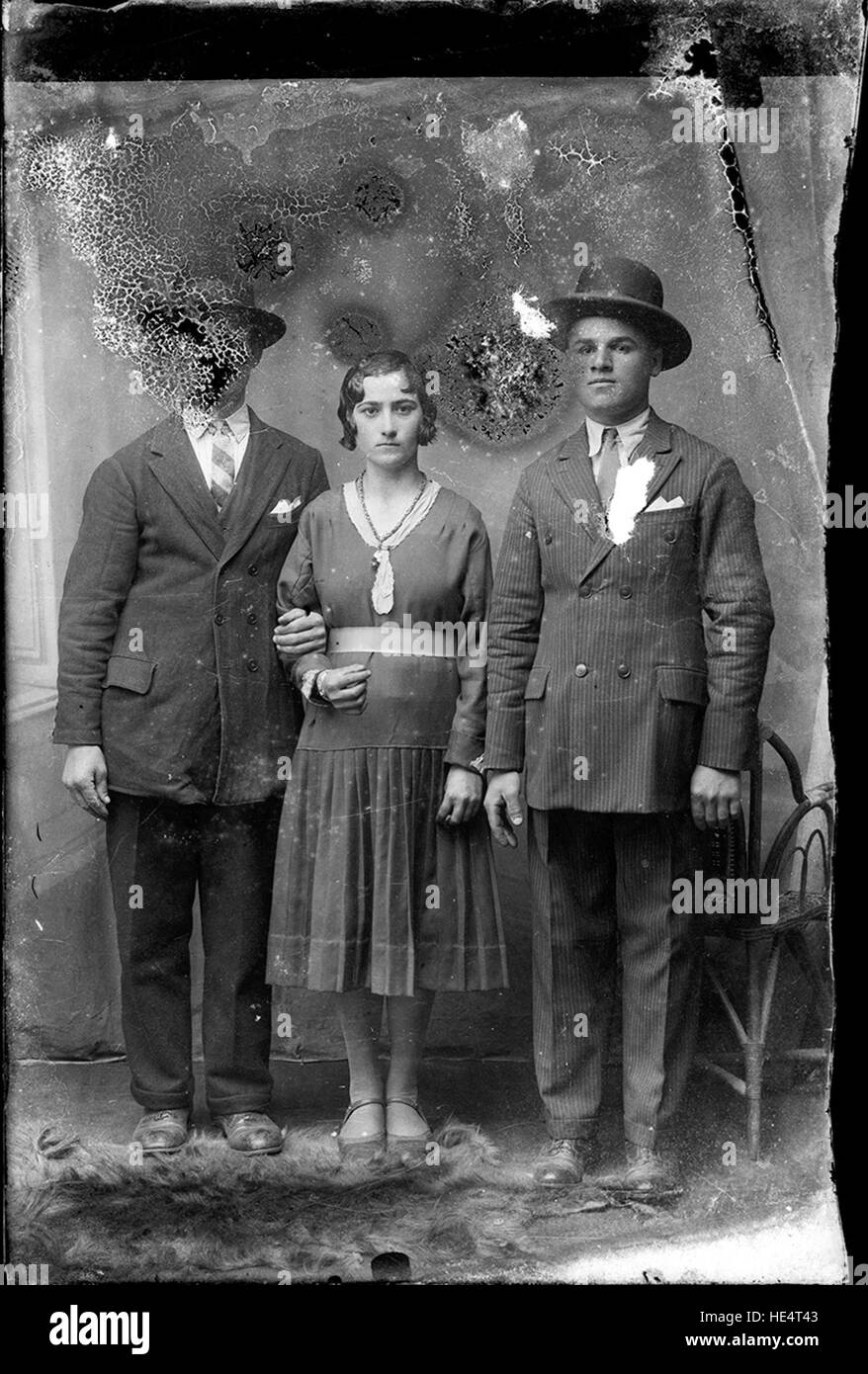 Woman with two men, historical history, bygone image, old, ancient past ...