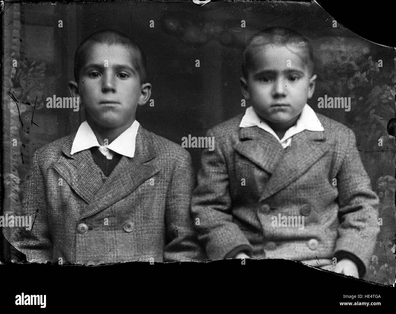 Two boys in Romania captured by Costica Acsinte on negative glass plate ...