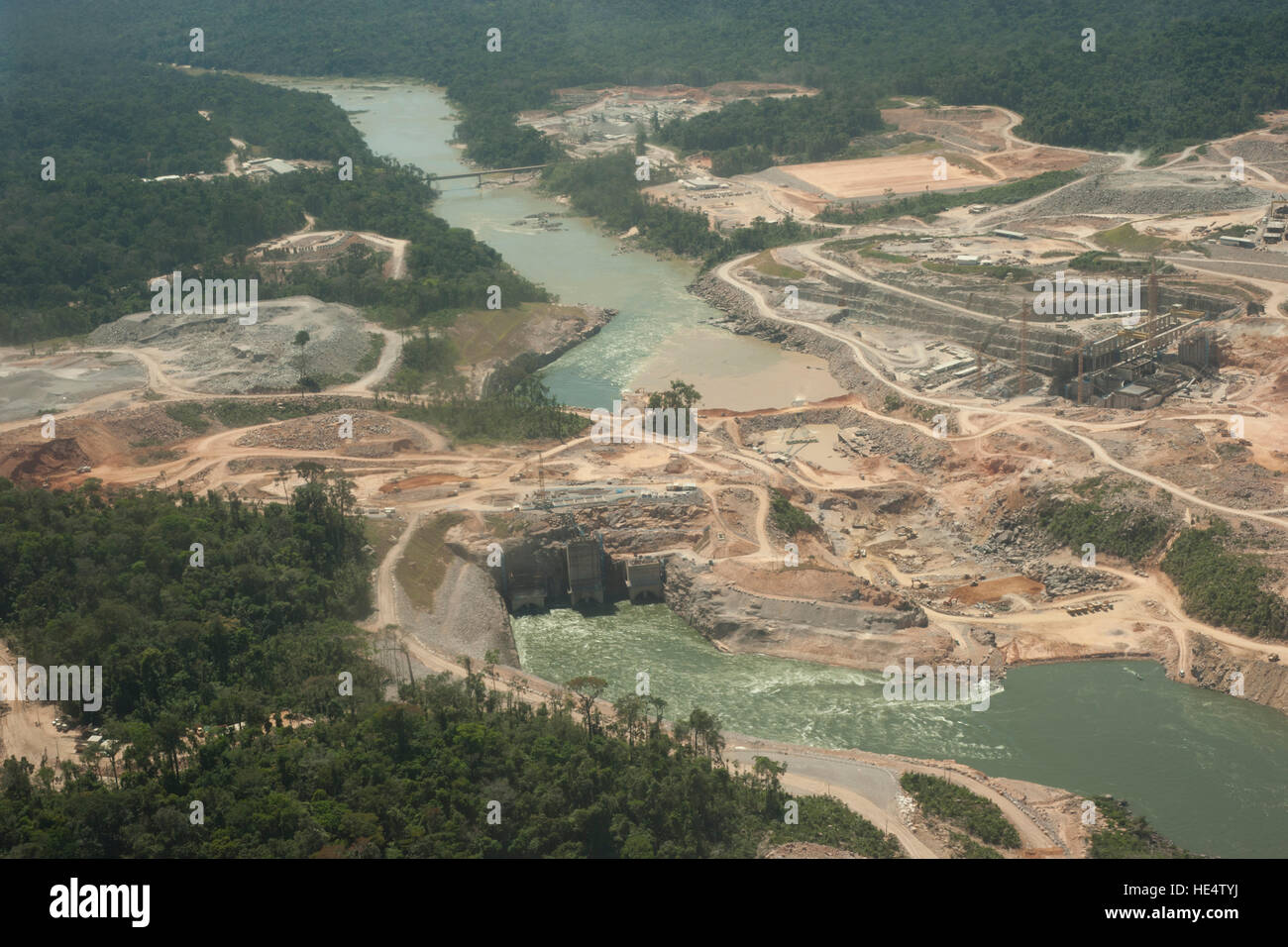 A hydroelectric power plant in the Brazilian Amazon forest. Situated in ...
