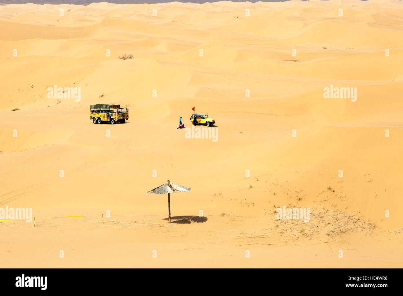 Tourist in the desert at Shapotou Scenic Area, Zhongwei, Ningxia, China ...