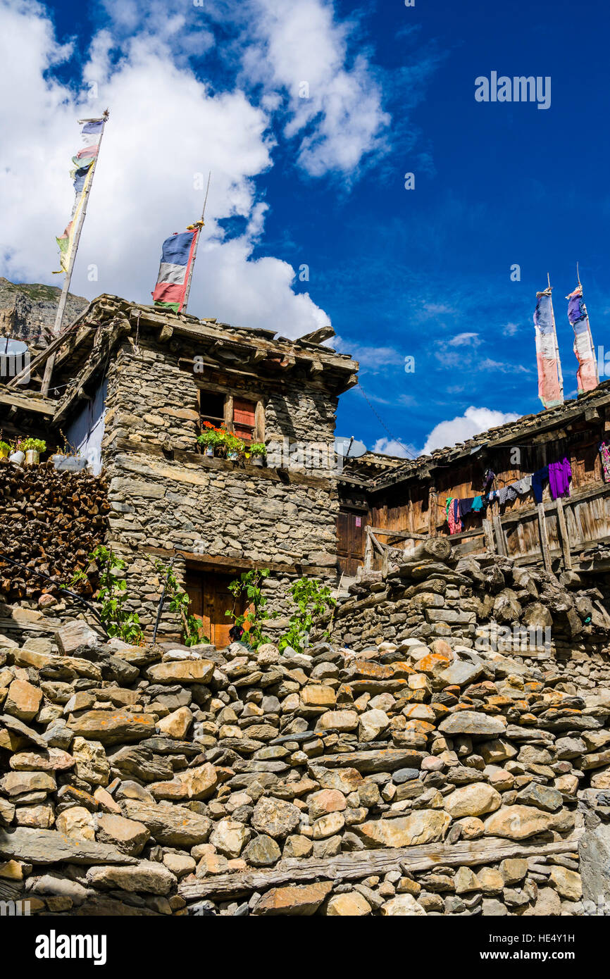 Old stone houses of the village Manang, located above the Upper ...