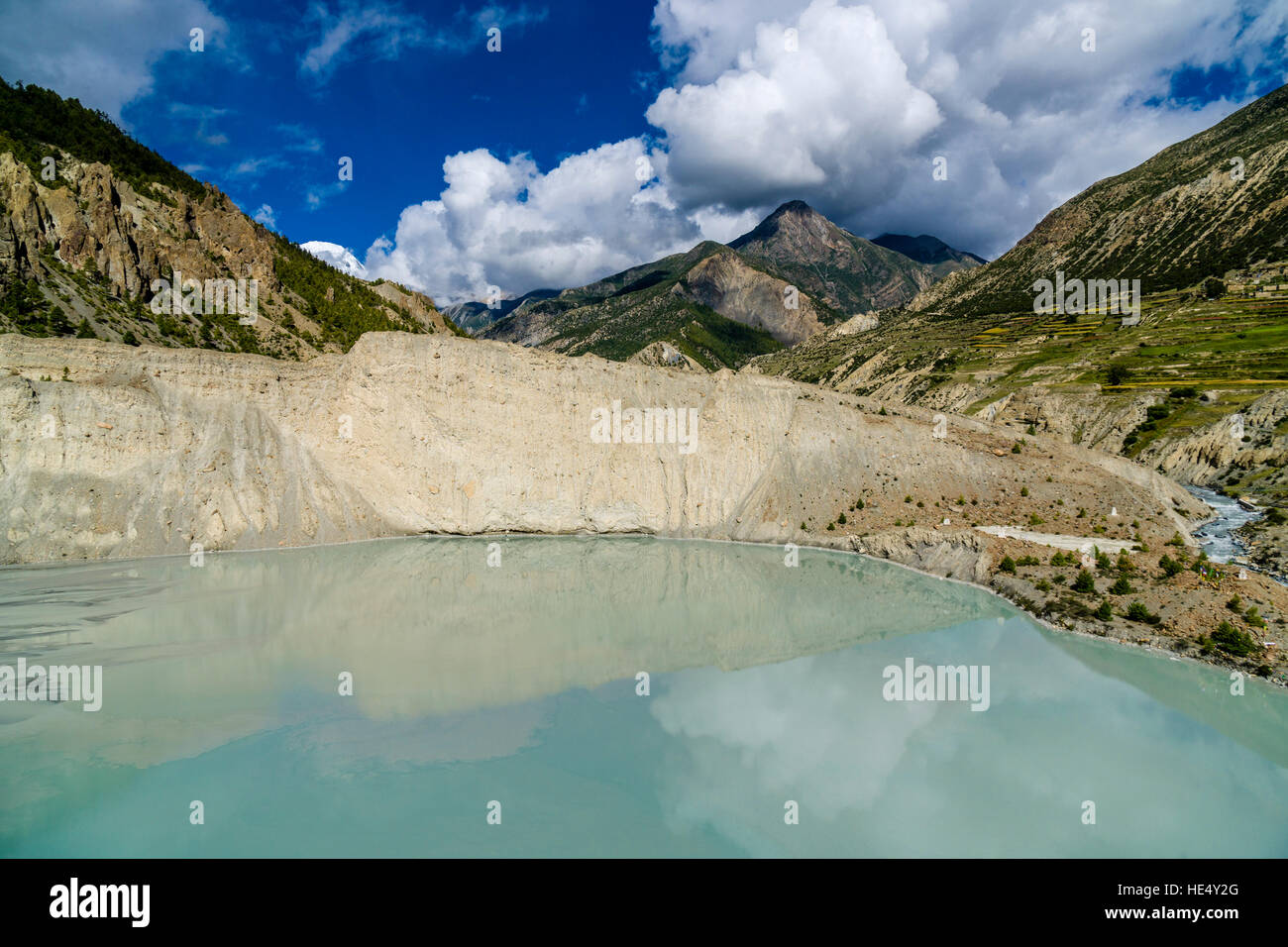 A big glacier lake near the village Manang, located in the Upper ...