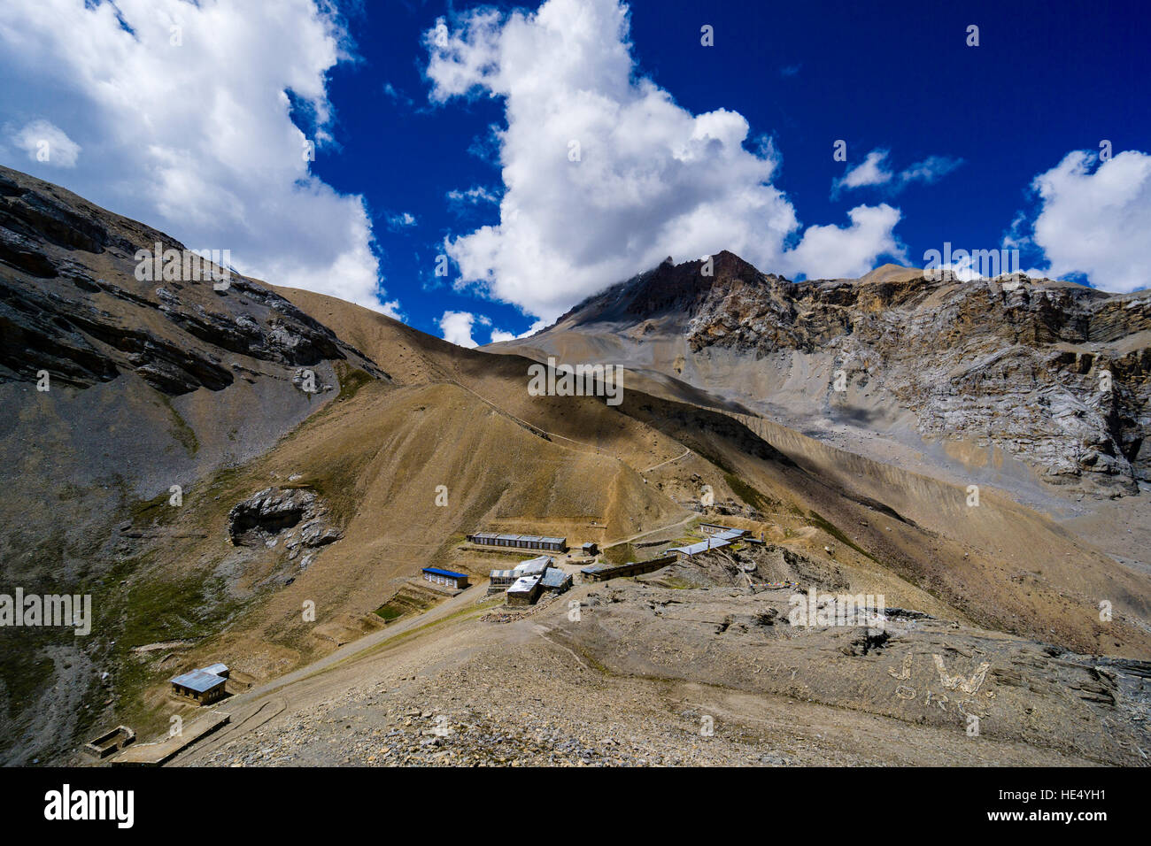 The houses of High Camp, located at an altitude of 4880 meters above ...