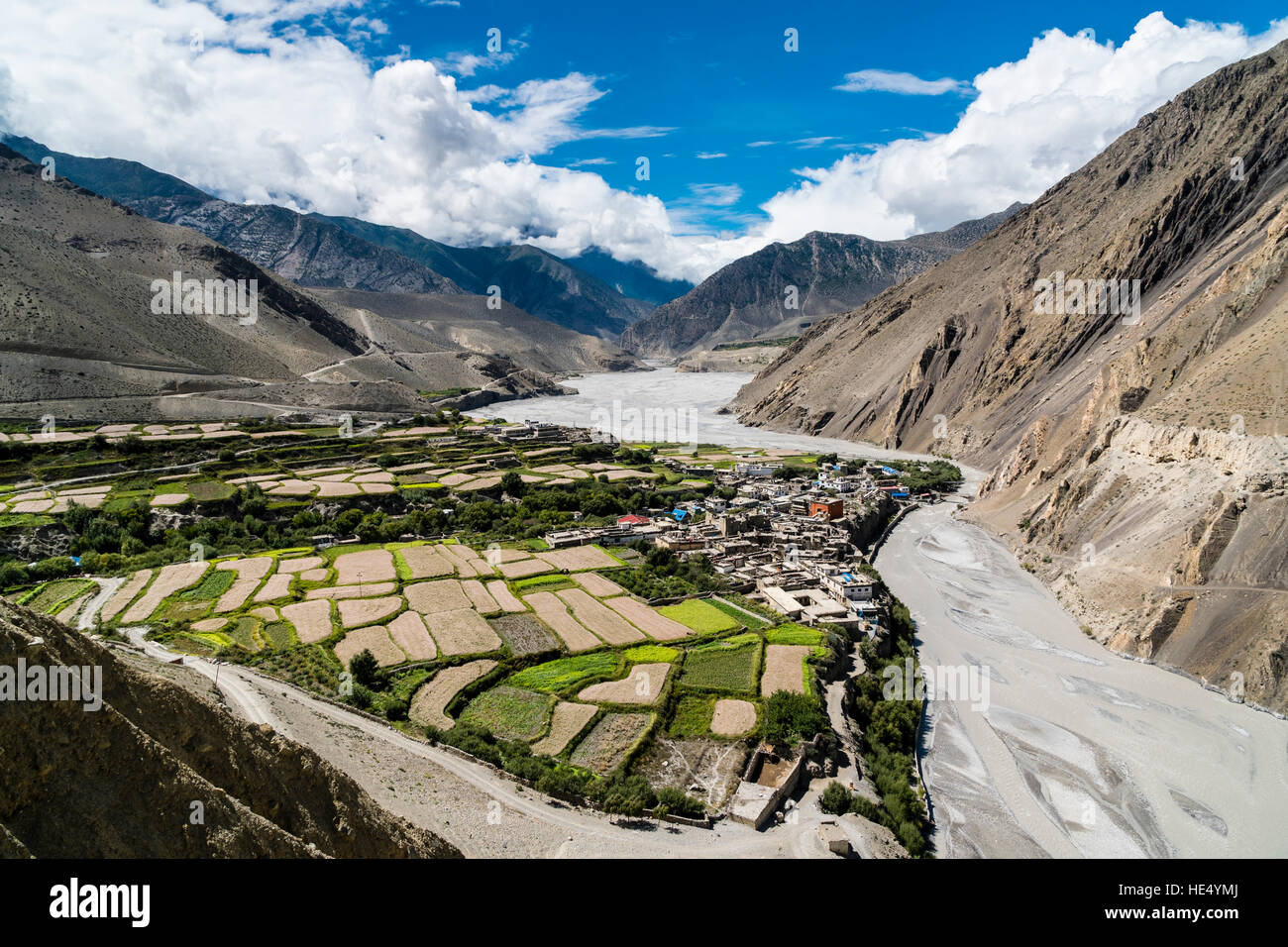 Aerial view on agricultural landscape of the Kali Gandaki valley with ...
