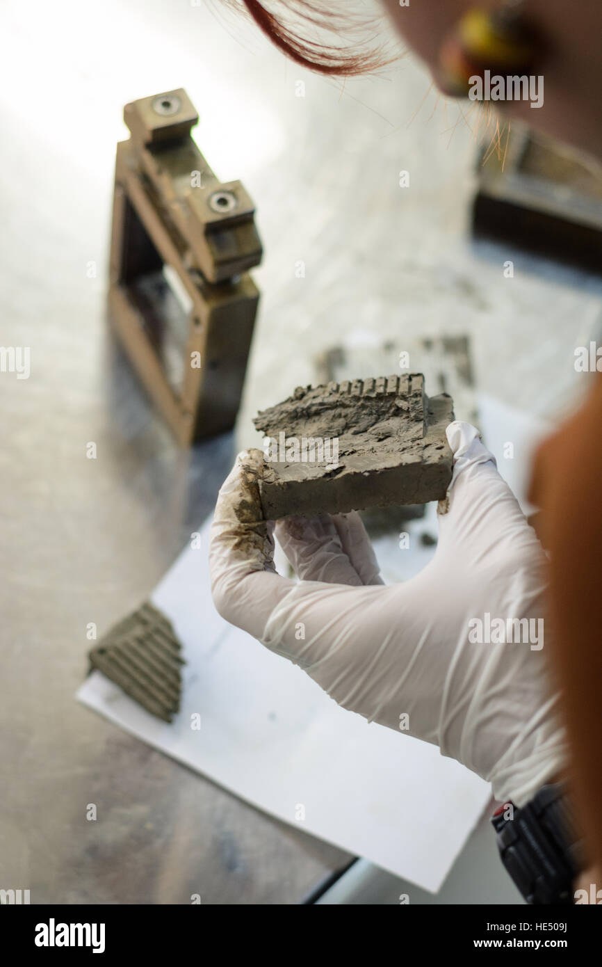 Civil engineer performing a laboratory test for shear strength ...
