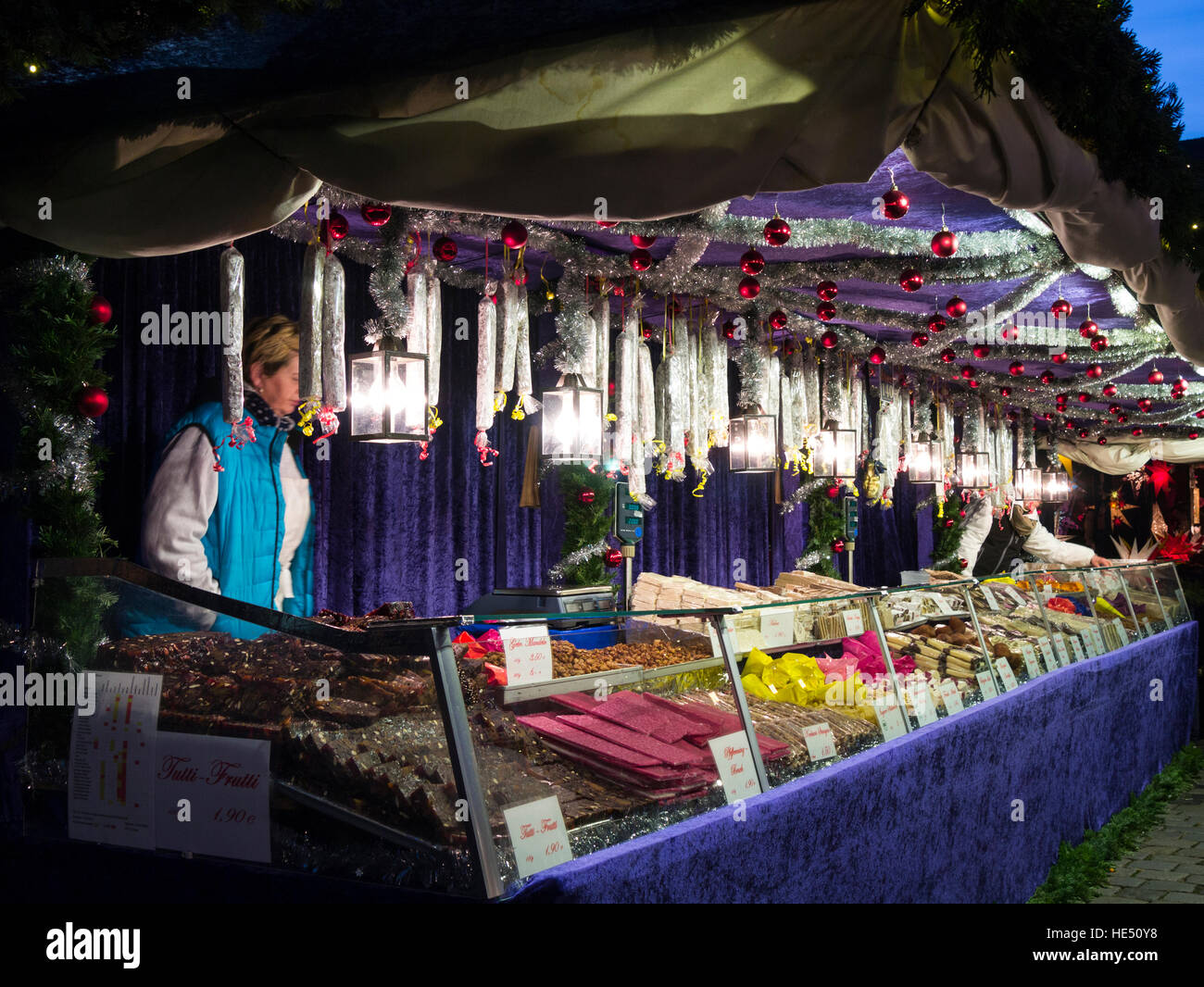 Nuremberg Nurnberg Christmas market stall selling sweets nuts Bavaria ...