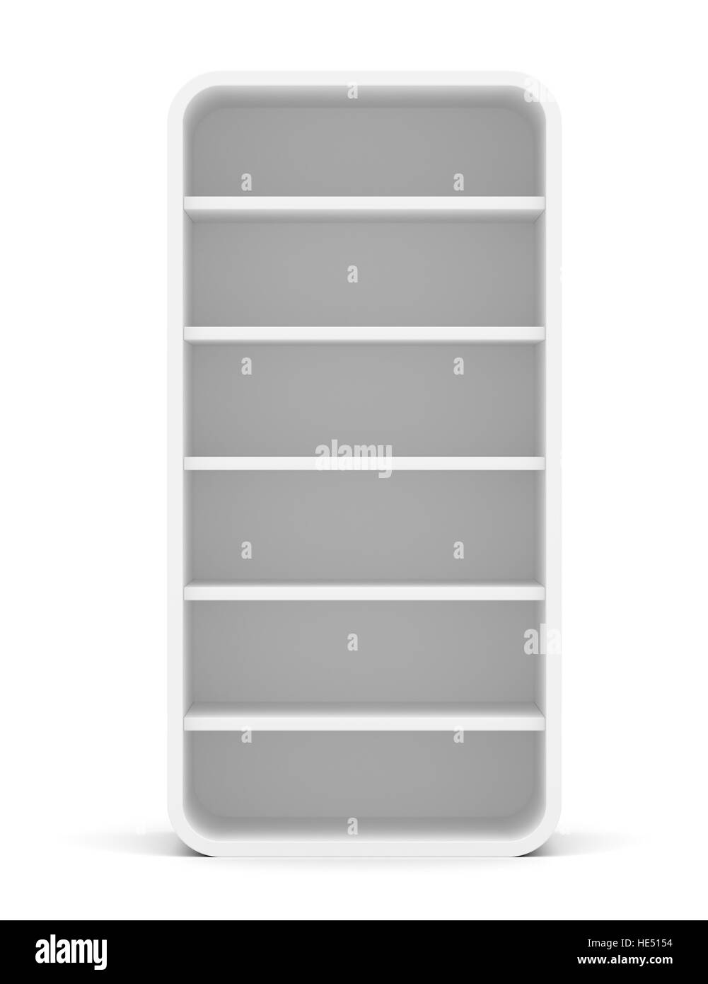 Empty rounded retail shelves. Front view Stock Photo - Alamy