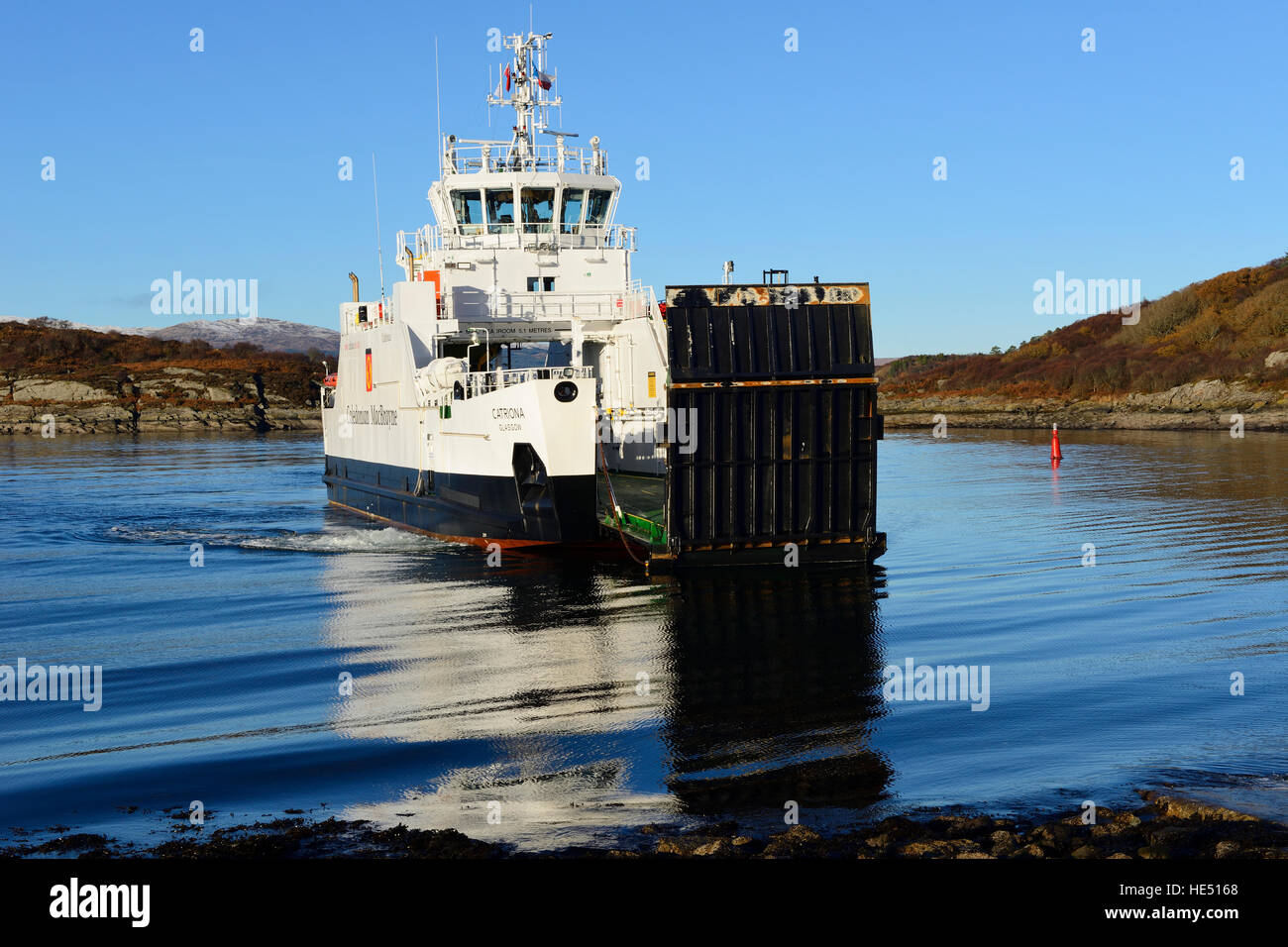 Tarbert ferry arriving at Portavadie harbour on Loch Fyne in Argyll and ...