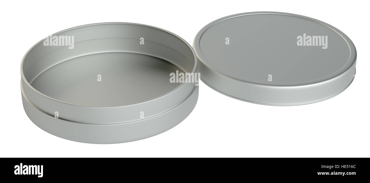 Metal round box on white background Stock Photo - Alamy