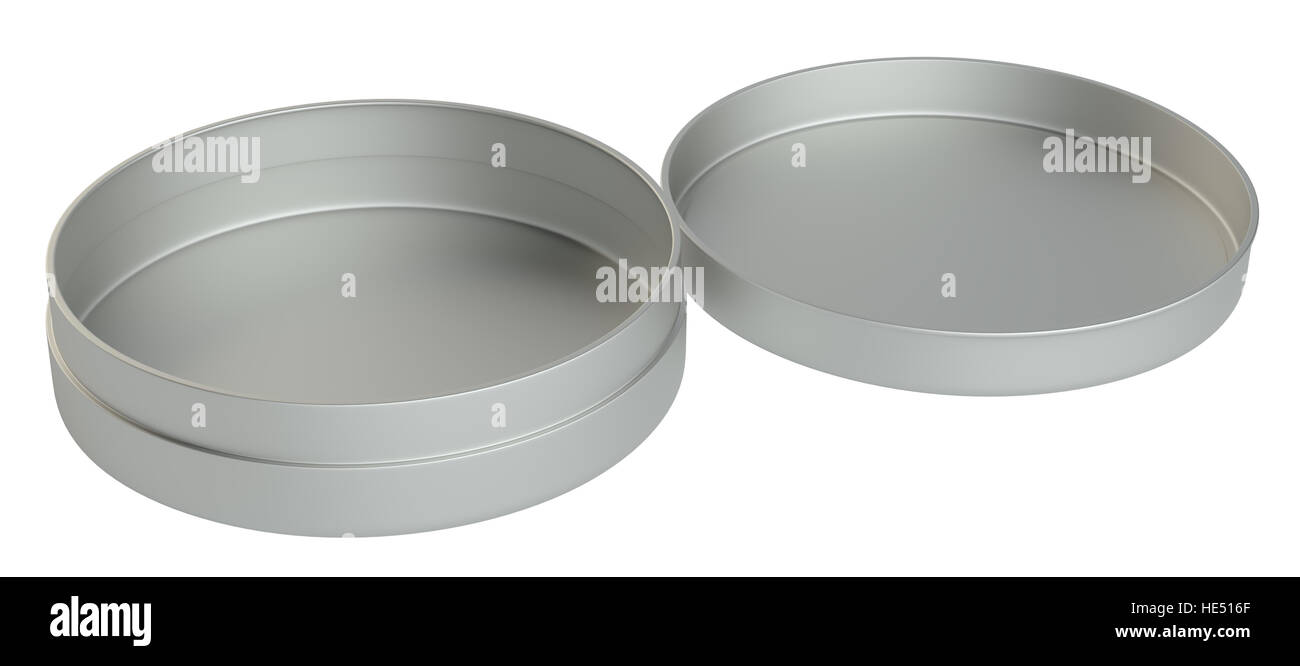 Metal round box on white background Stock Photo - Alamy