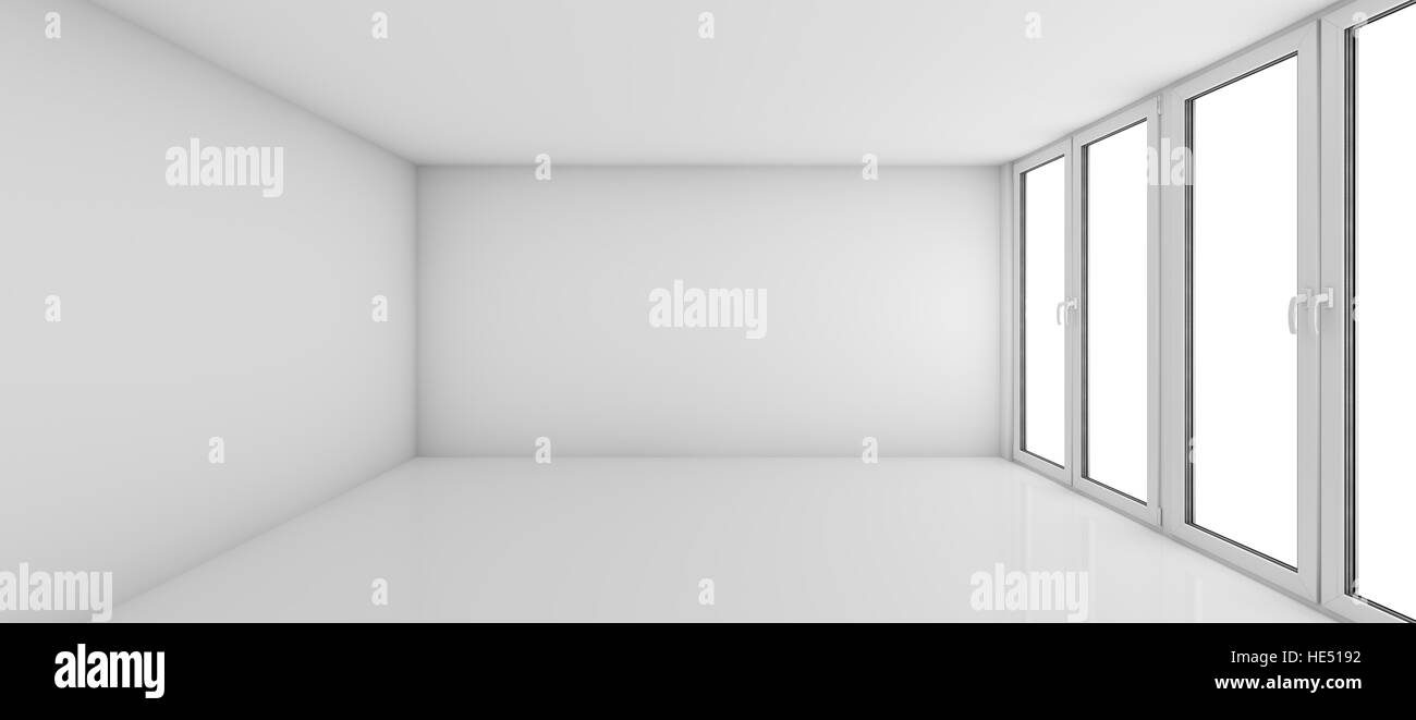 Empty room and big windows. Side view Stock Photo - Alamy