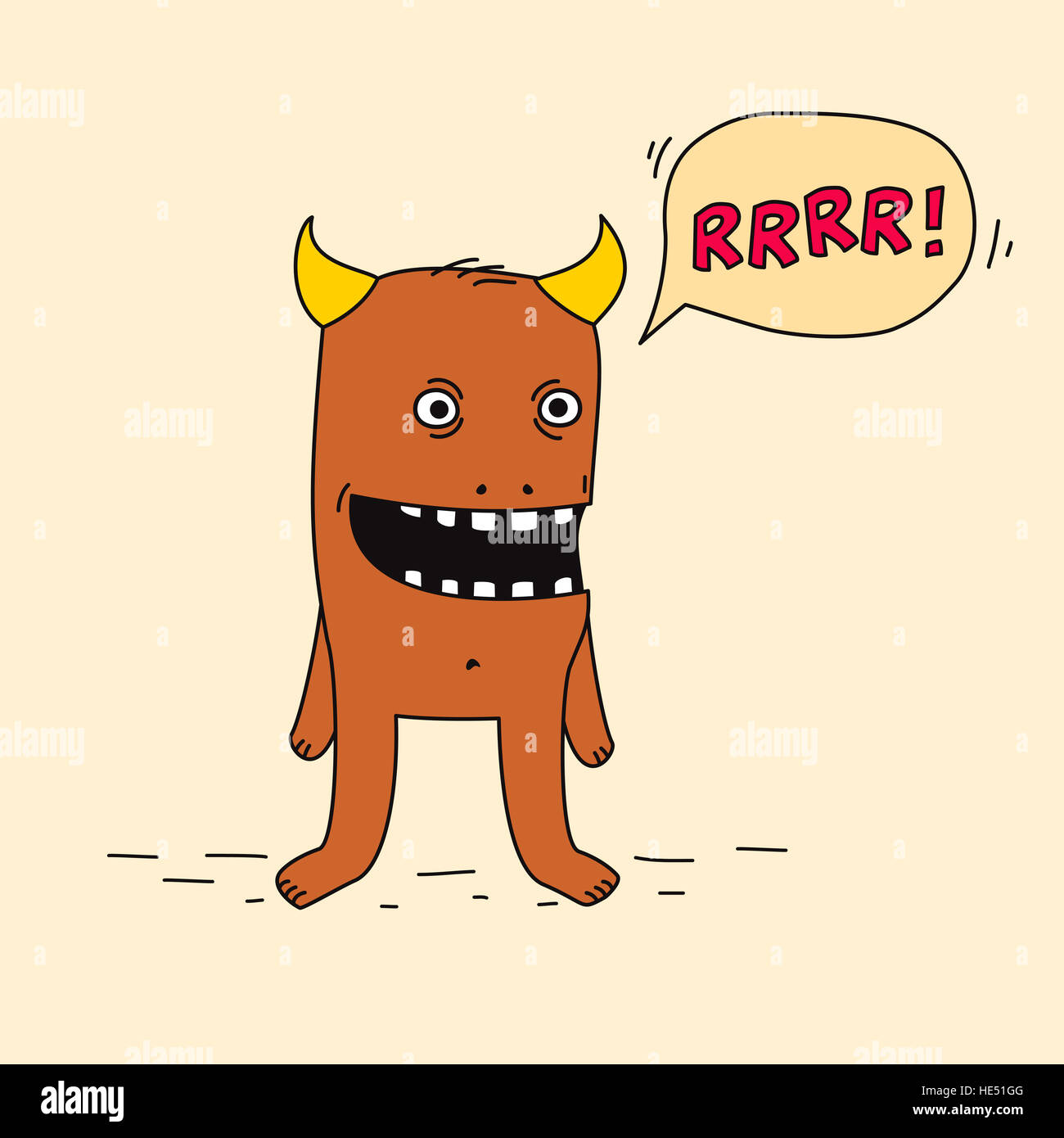 Funny cartoon monster with speech bubble Stock Photo - Alamy