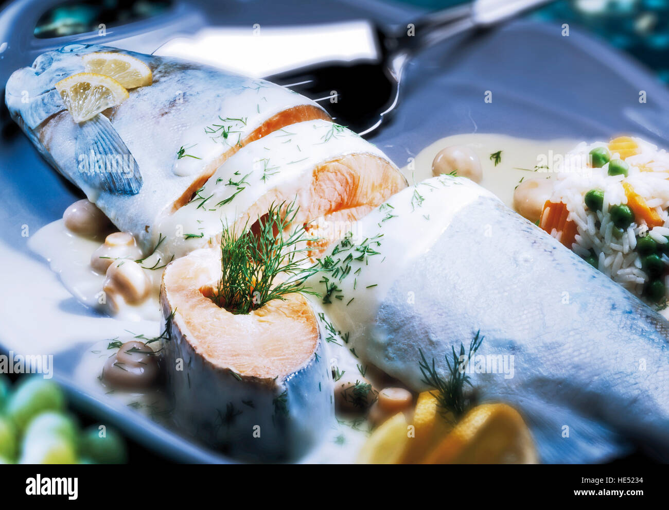 Poached rainbow trout Stock Photo - Alamy
