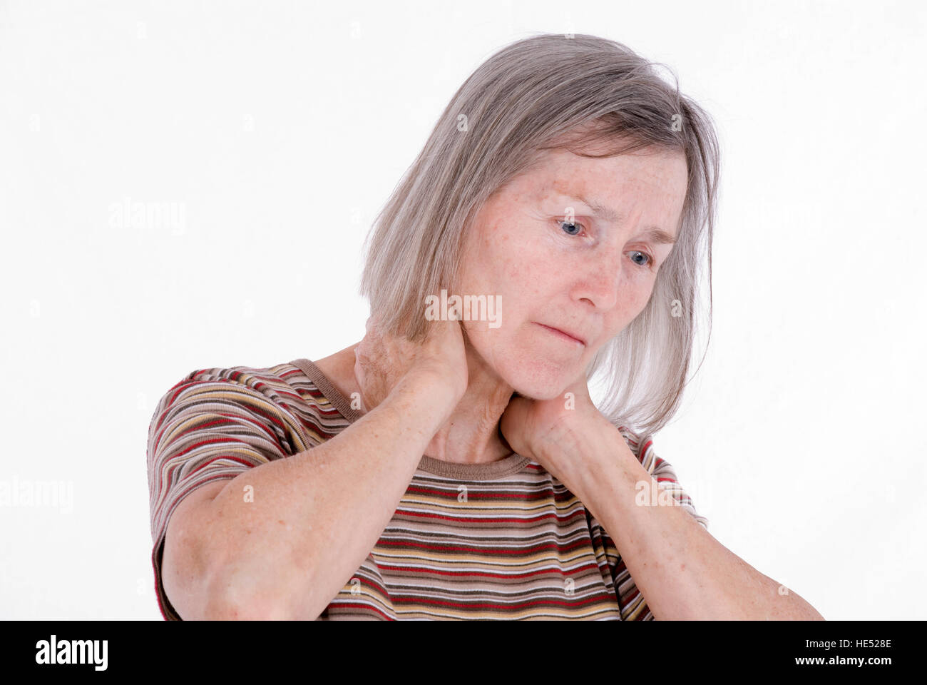 Elderly woman, older than 65 years, suffering from neck hardening Stock ...