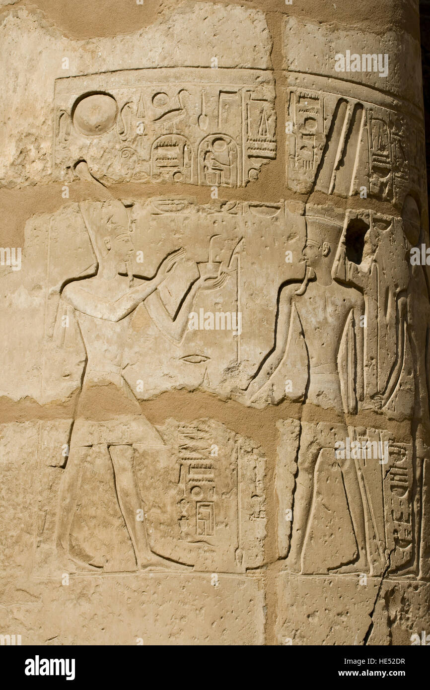 Hieroglyphs on papyrus column, Court of Amenhotep III, Luxor Temple ...