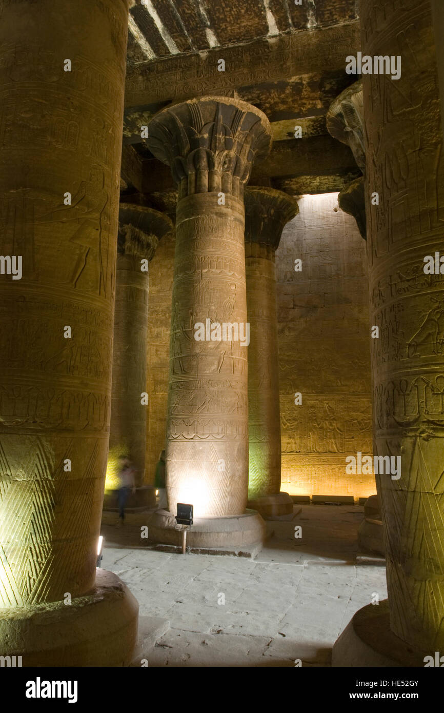 Columns in the inner Hypostyle hall, Temple of Horus, Edfu, Luxor, Nile ...