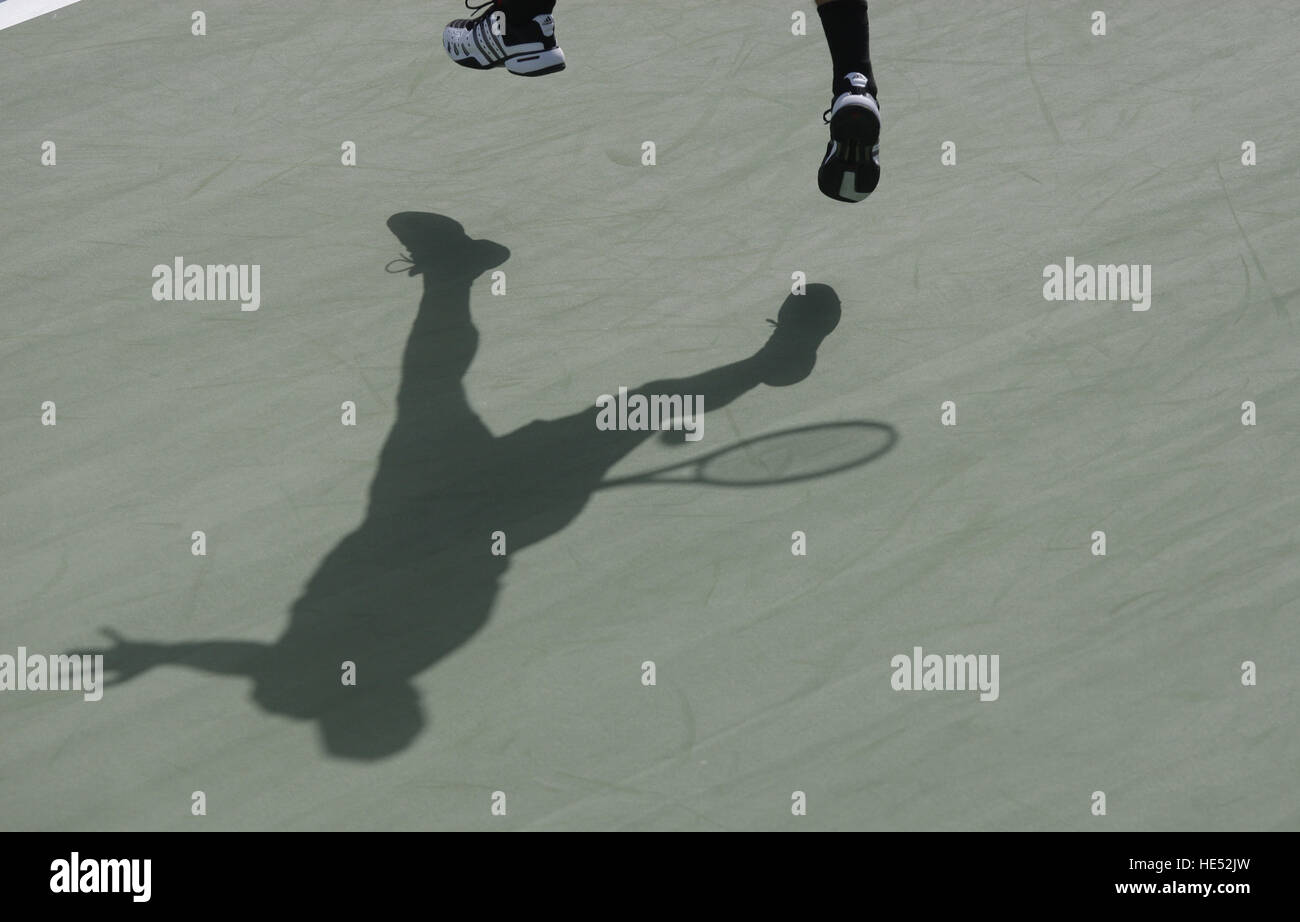 Tennis Championships, tennis player's shadow on a hard court, Dubai ...