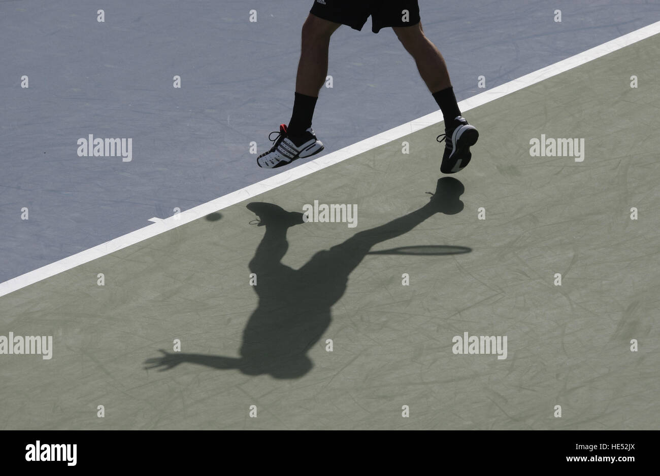 Tennis Championships, tennis player's shadow on a hard court, Dubai ...