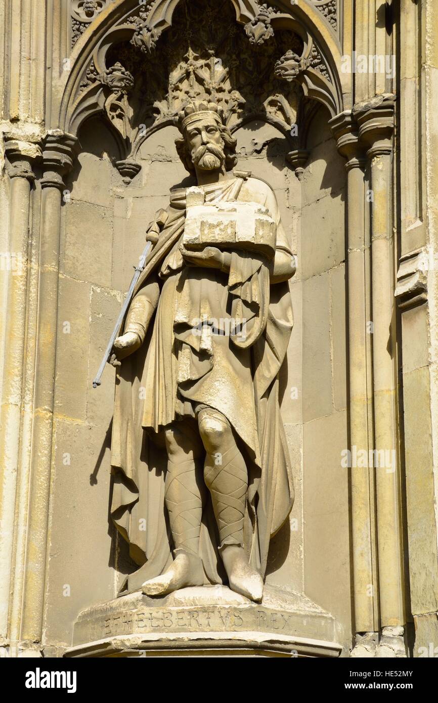 Statue of King Ethelbert on side of Canterbury Cathedral Stock Photo ...